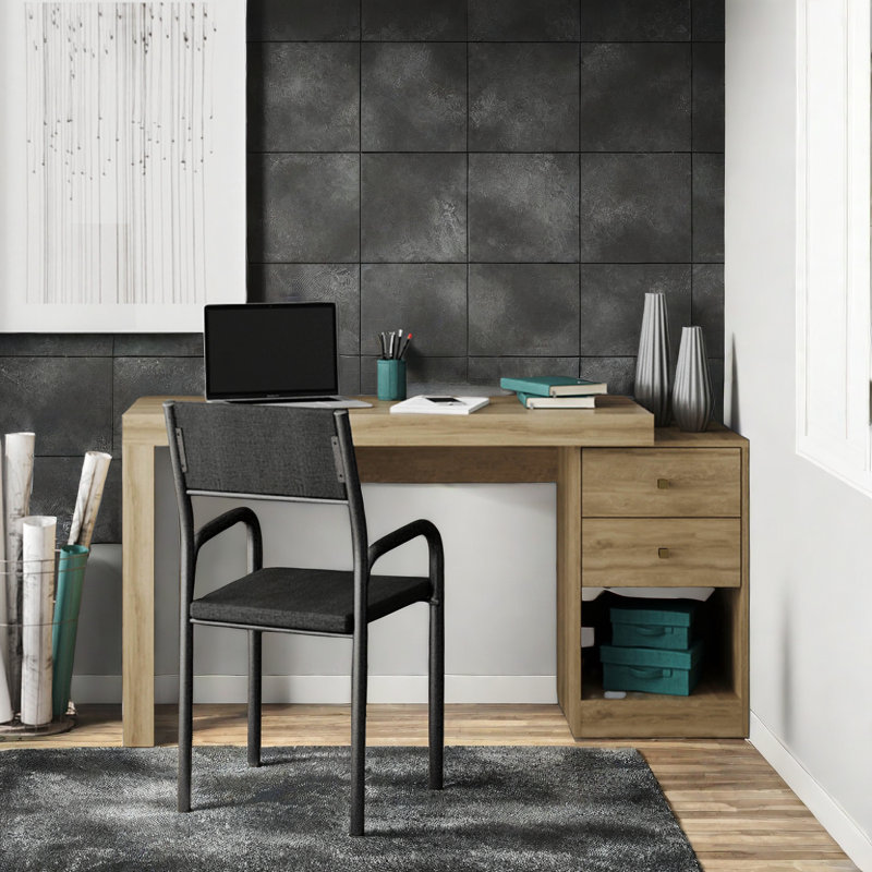 Expandable Writing Desk Modern Retro Computer Desk Sturdy Study Table with 2 Drawers and Storage Compartment for Home Office Latitude Run Color